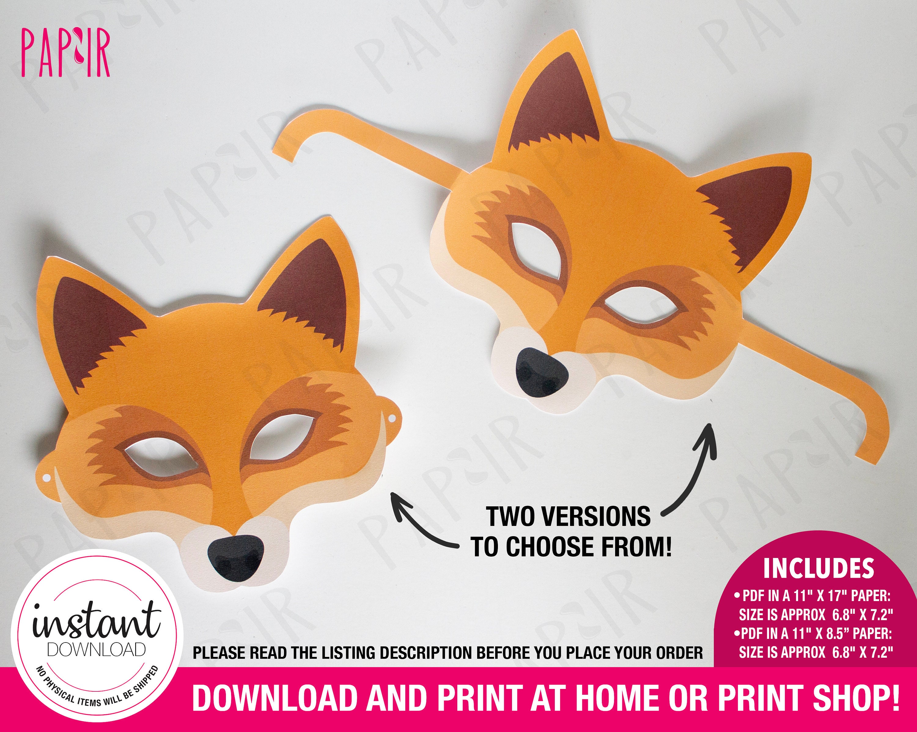 PRINTABLE Fox Mask for Kids Face Mask Eye Mask Masquerade - Etsy