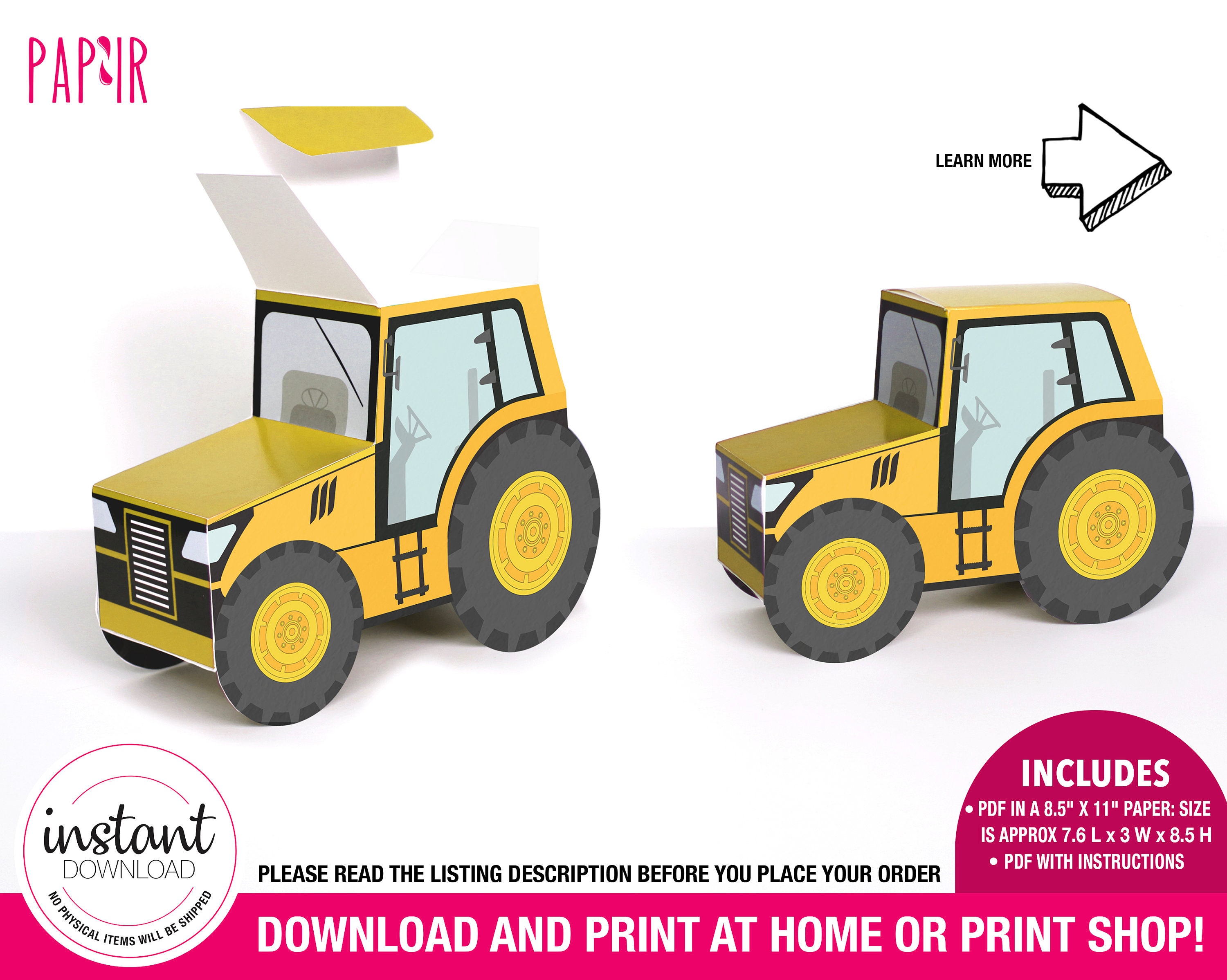 PRINTABLE Tractor Birthday Gift Box Tractor Box Birthday - Etsy