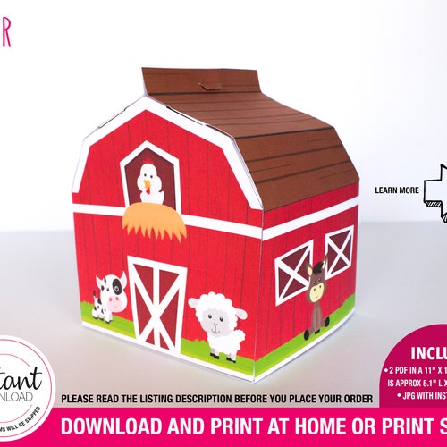 PRINTABLE Barn Favor Box Barnyard Birthday Barn Box - Etsy