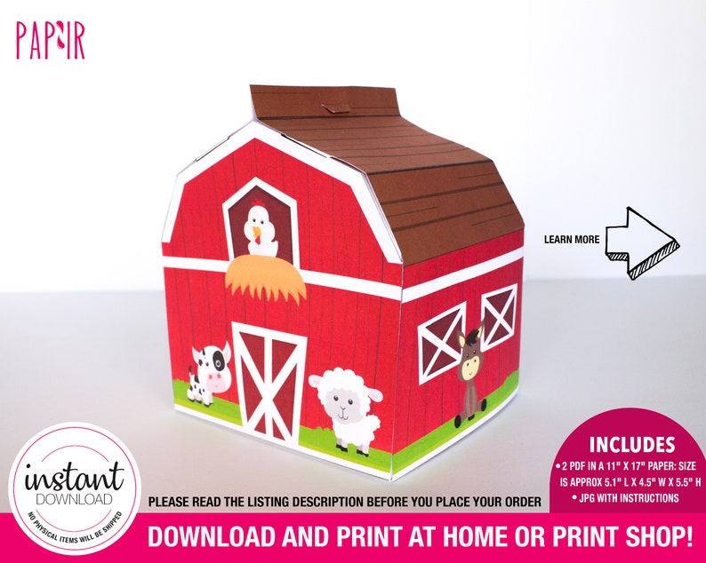 PRINTABLE Barn Favor Box Barnyard Birthday Barn Box - Etsy