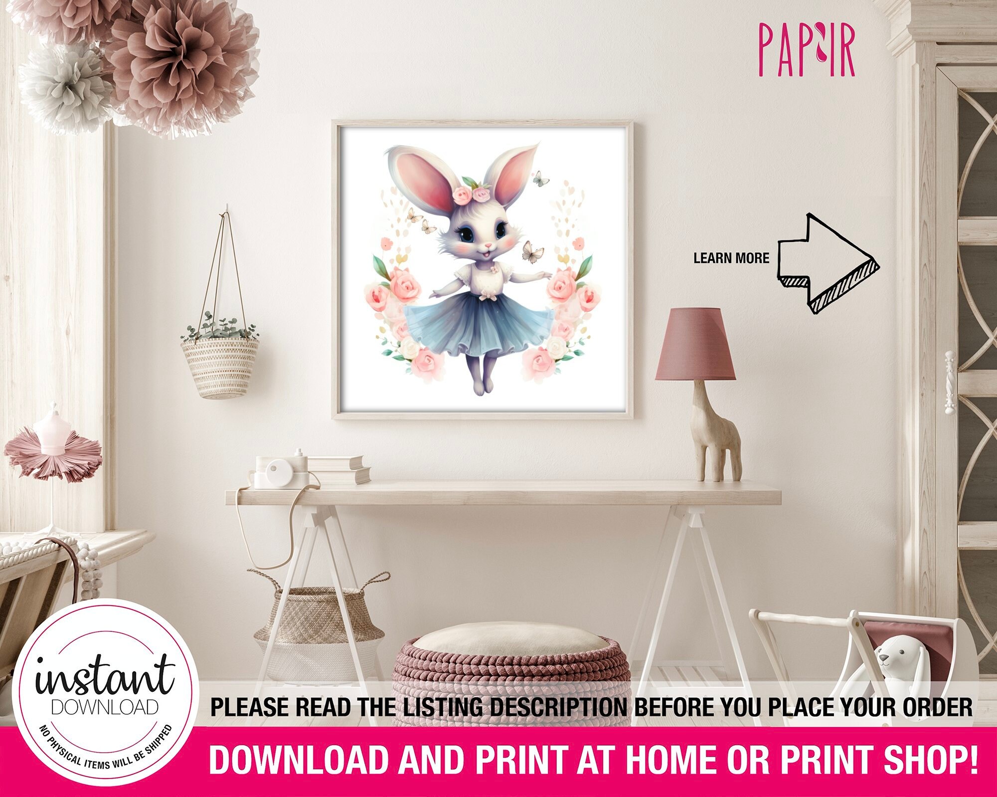 PRINTABLE Cute Rabbit Dancing Ballet Wall Art Girls - Etsy