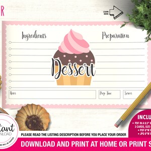 PRINTABLE Dessert Recipe Card Template | Recipe Cards, Blank Recipe ...