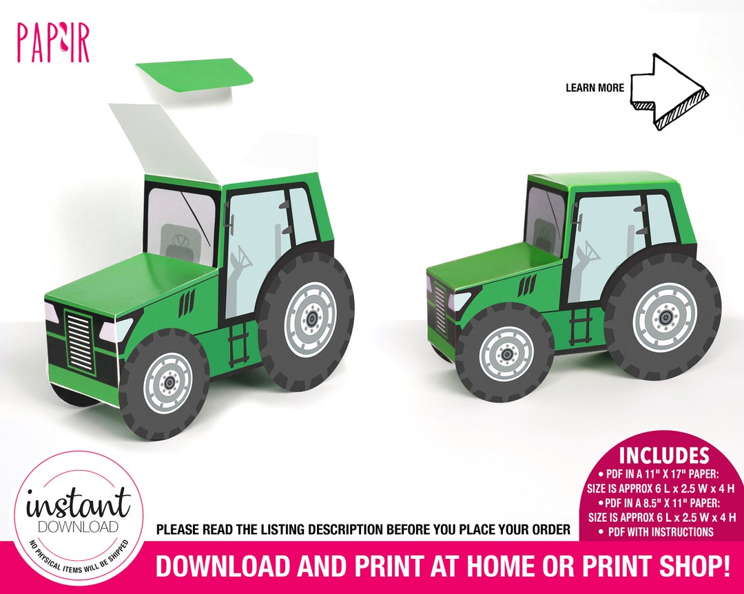PRINTABLE Green Tractor Box | Tractor Birthday, Printable Tractor ...