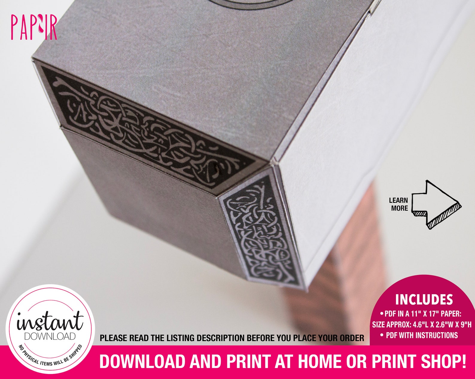 PRINTABLE Mjolnir Thor Hammer Favor Box Gift Box, Vikings, Norse ...