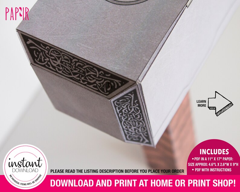 PRINTABLE Mjolnir Thor Hammer Favor Box Gift Box, Vikings, Norse ...