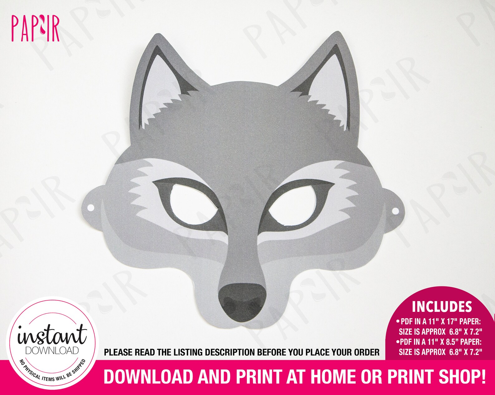 PRINTABLE Wolf Mask Animal Mask, Face Mask, Eye Mask, Masquerade Mask ...