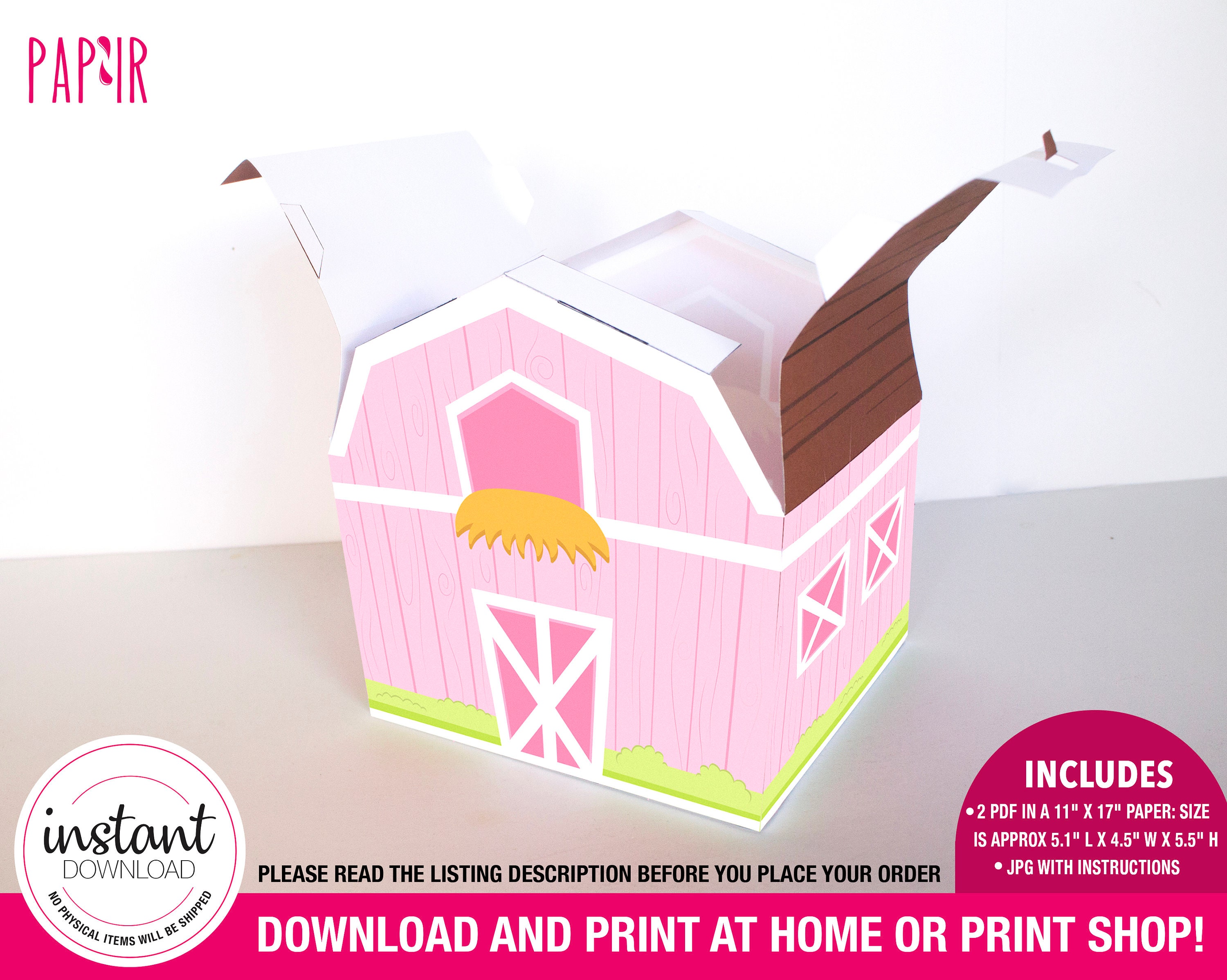 PRINTABLE Barn Favor Box | Barnyard Birthday, Barn Box, Barnyard Party ...