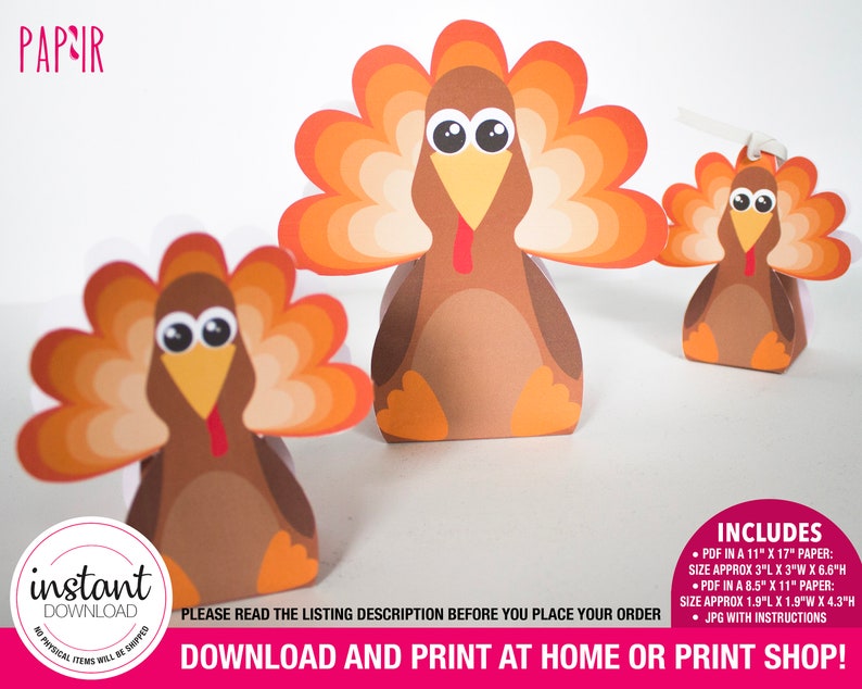 PRINTABLE Thanksgiving Turkey Box, Treats Box, Candy Box, Thanksgiving ...