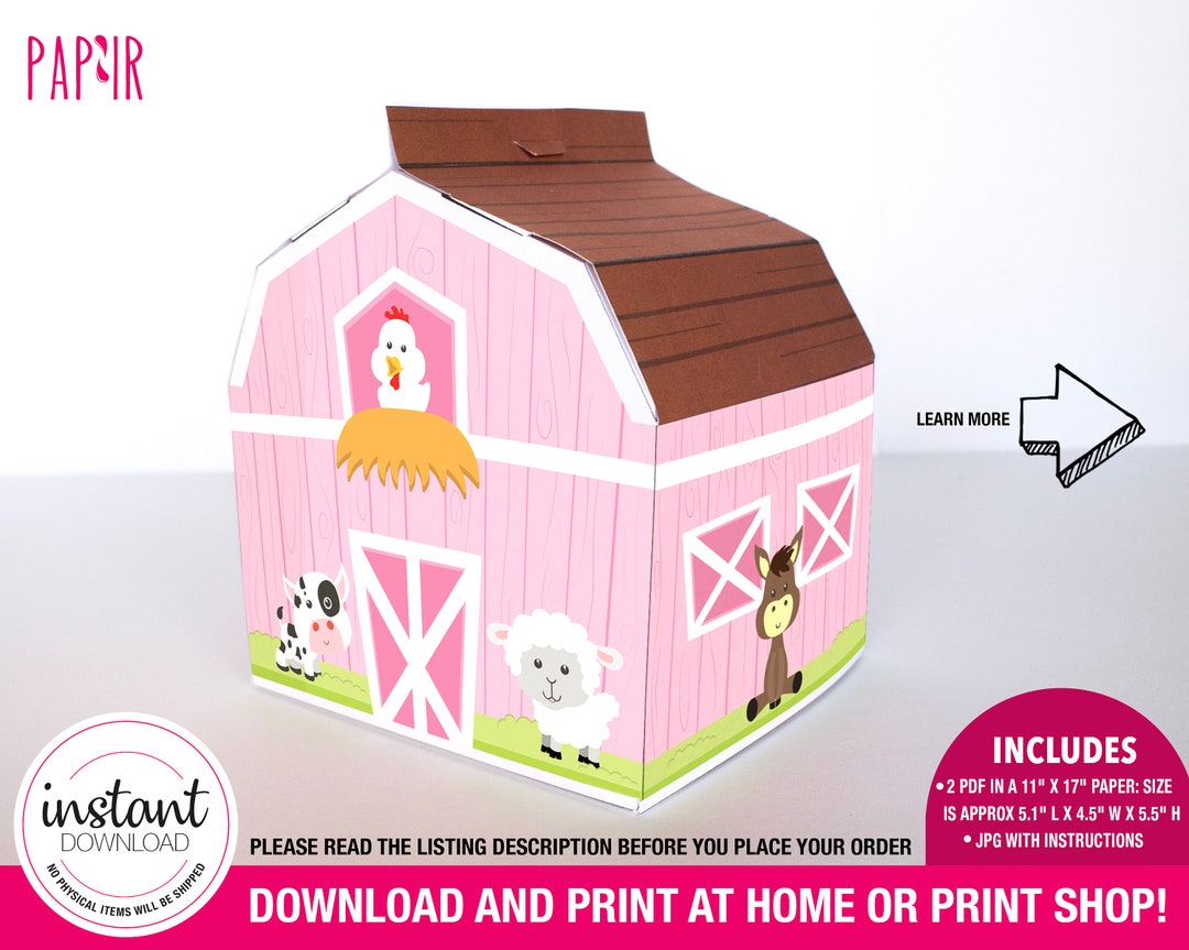 PRINTABLE Barn Favor Box | Barnyard Birthday, Barn Box, Barnyard Party ...