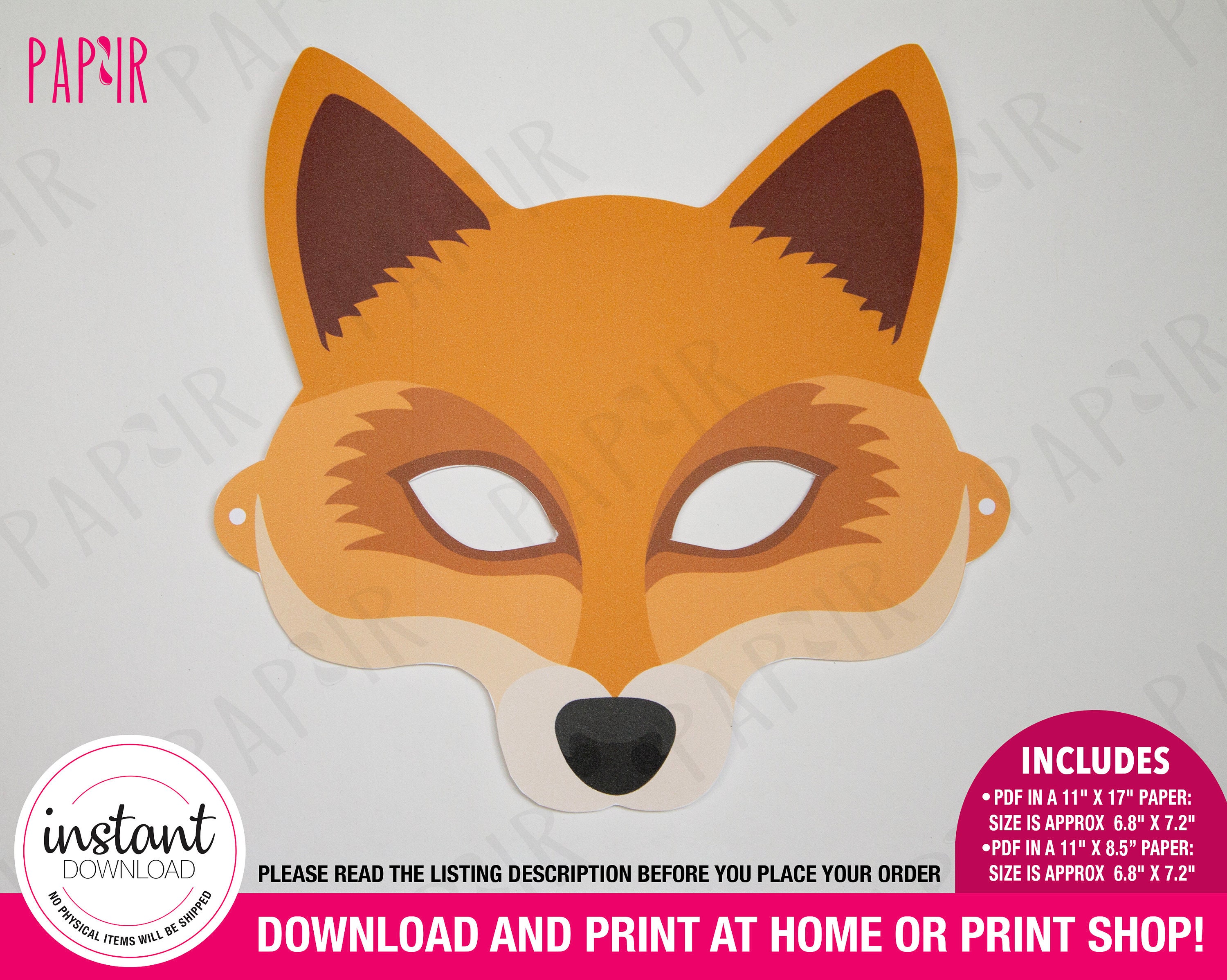 PRINTABLE Fox Mask for Kids Face Mask Eye Mask Masquerade - Etsy