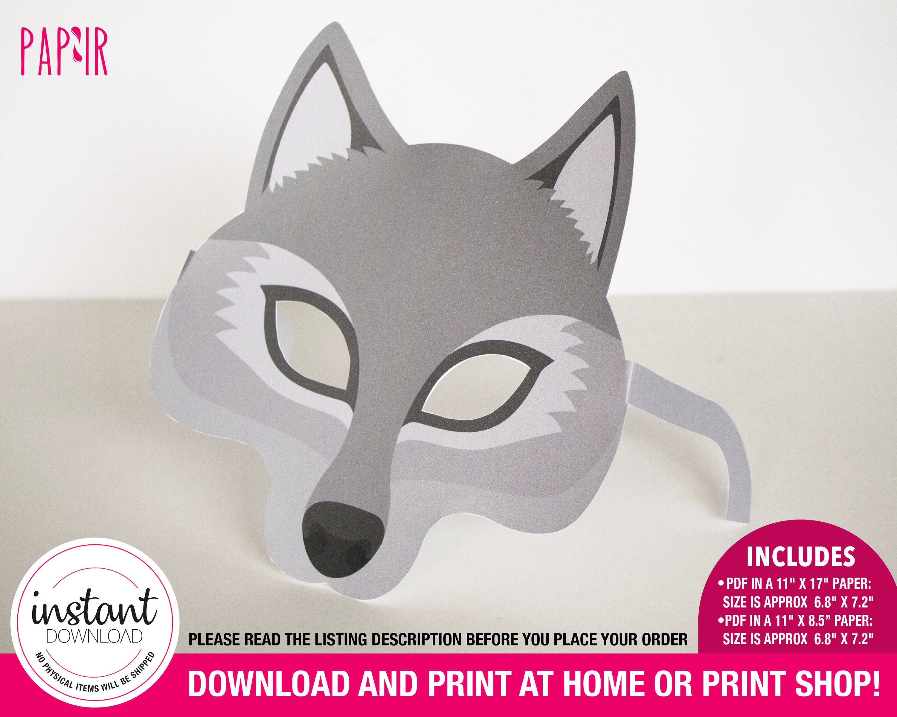PRINTABLE Wolf Mask Animal Mask, Face Mask, Eye Mask, Masquerade Mask ...