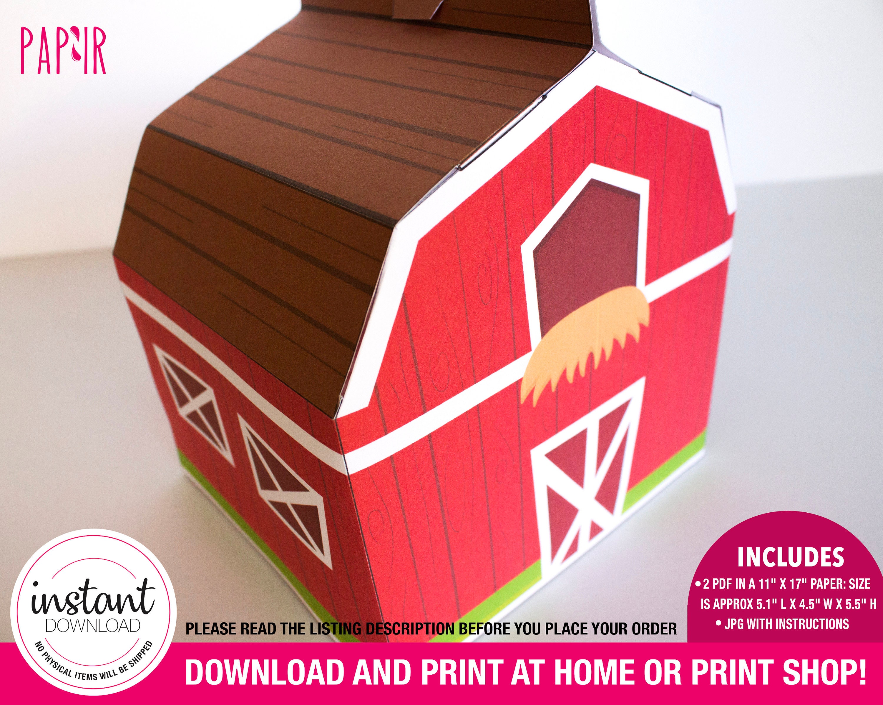PRINTABLE Barn Favor Box Barnyard Birthday Barn Box - Etsy