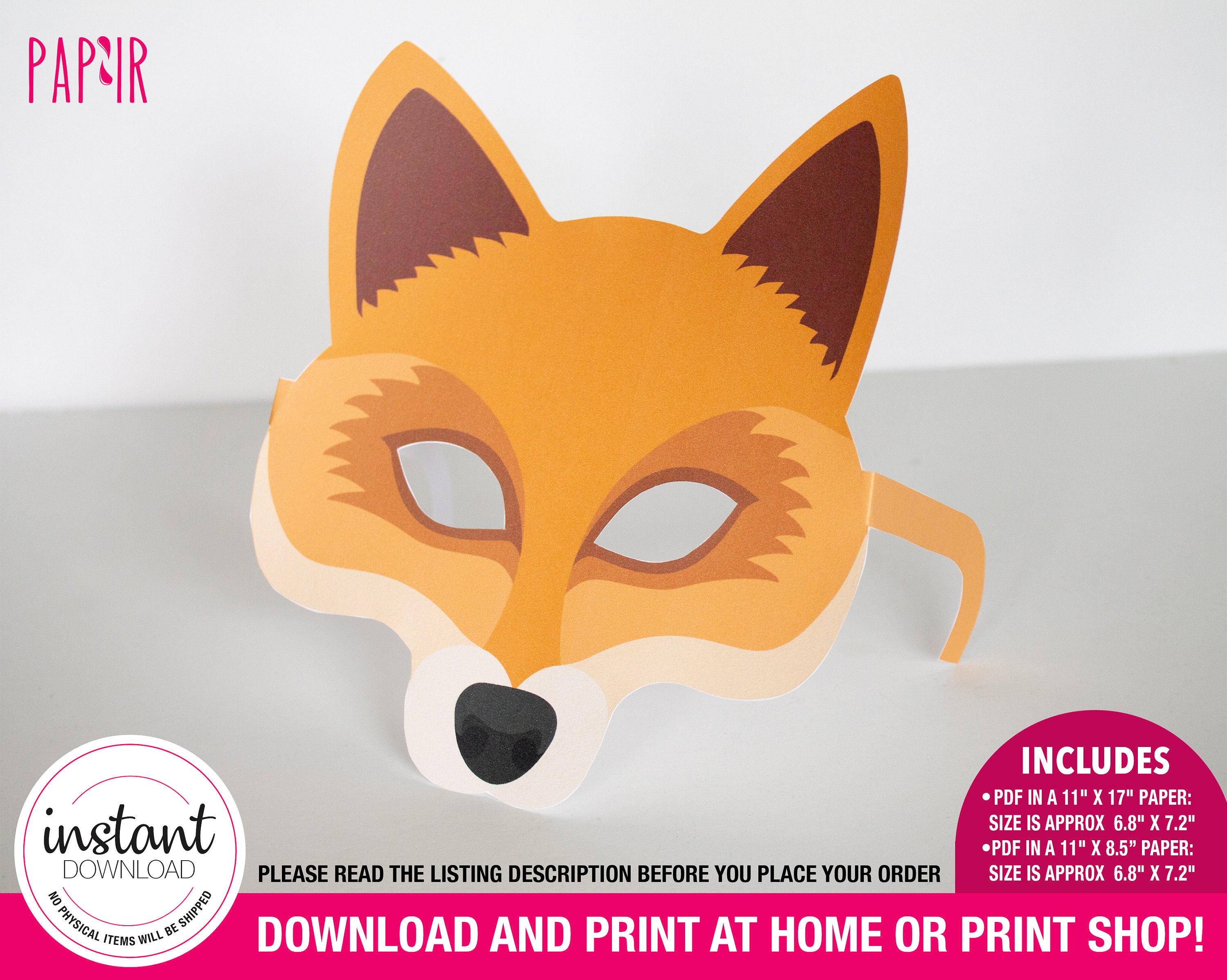 PRINTABLE Fox Mask for Kids Face Mask Eye Mask Masquerade - Etsy
