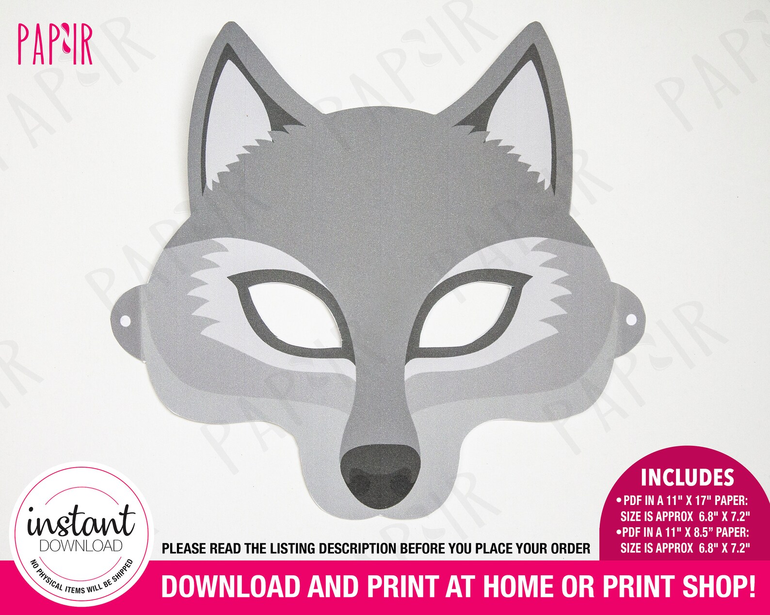 PRINTABLE Wolf Mask | Animal Mask, Face Mask, Eye Mask, Masquerade Mask ...