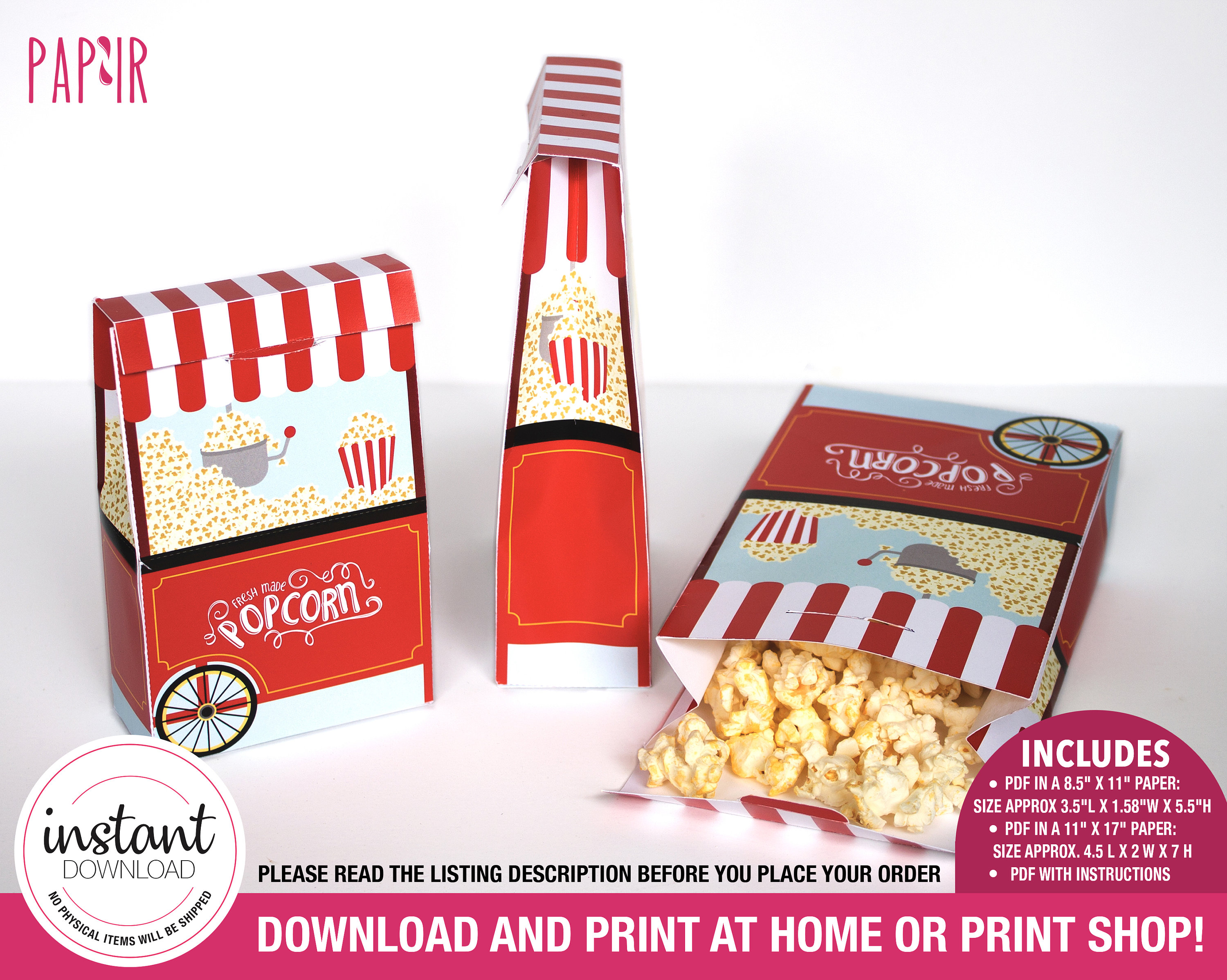 PRINTABLE Popcorn Box Popcorn Bag, Popcorn Favor Bag, Goody Box ...