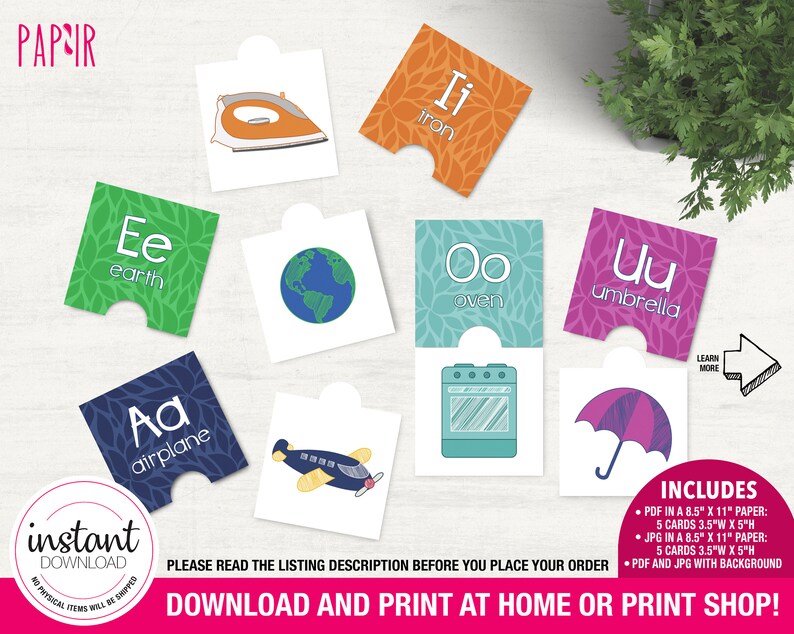 PRINTABLE Puzzle Vowel Learning Cards Flashcards Montessori - Etsy