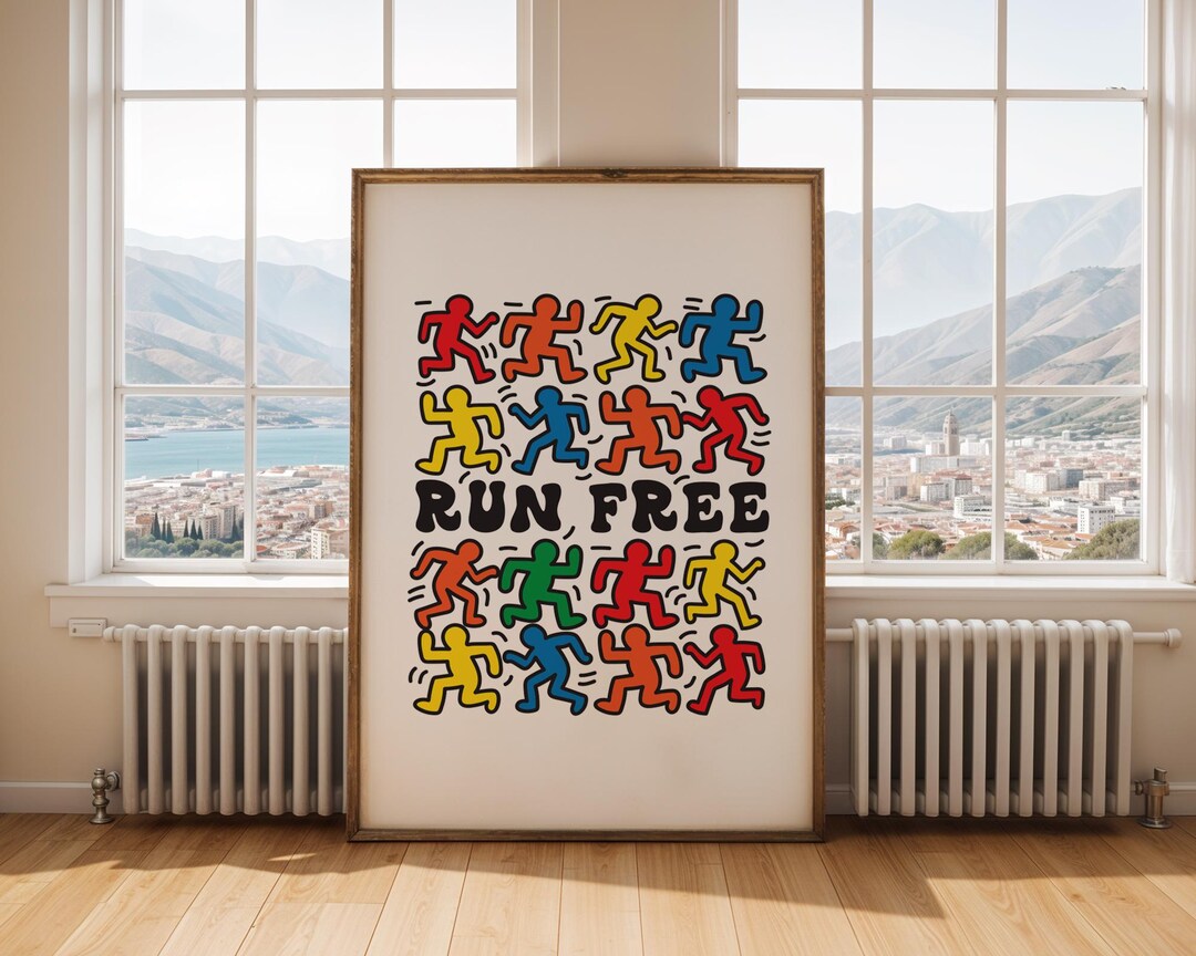 Run Free Print, Keith Haring Inspired Style Art Poster, Running Gift ...