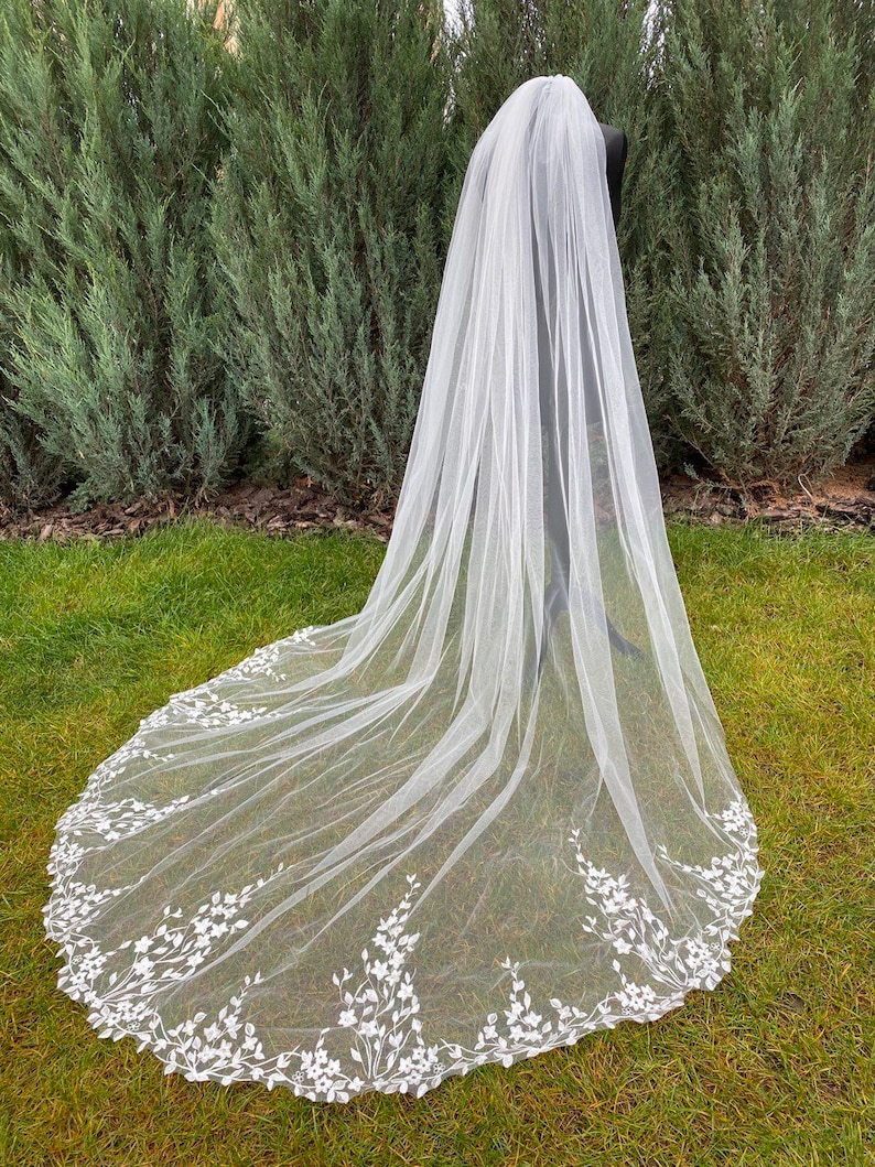 Cathedral Wedding Veil Flower Veil 1 Tier Veil Royal Lenght - Etsy