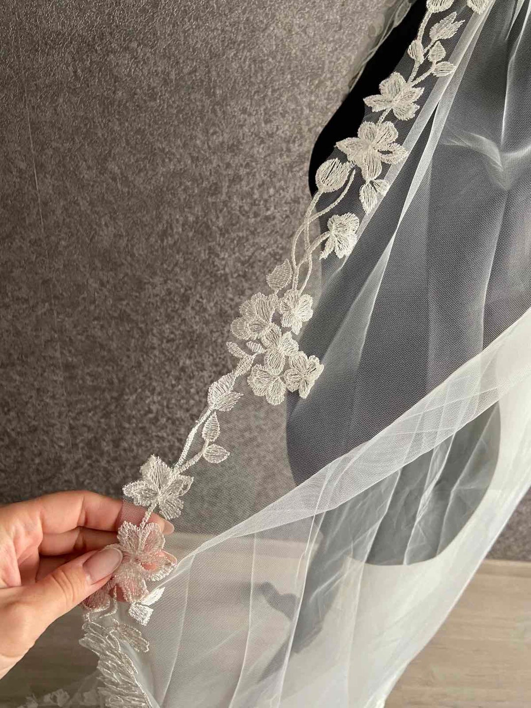 Floral Cathedral Flower Veil Embroidery Flower Veil Boho - Etsy