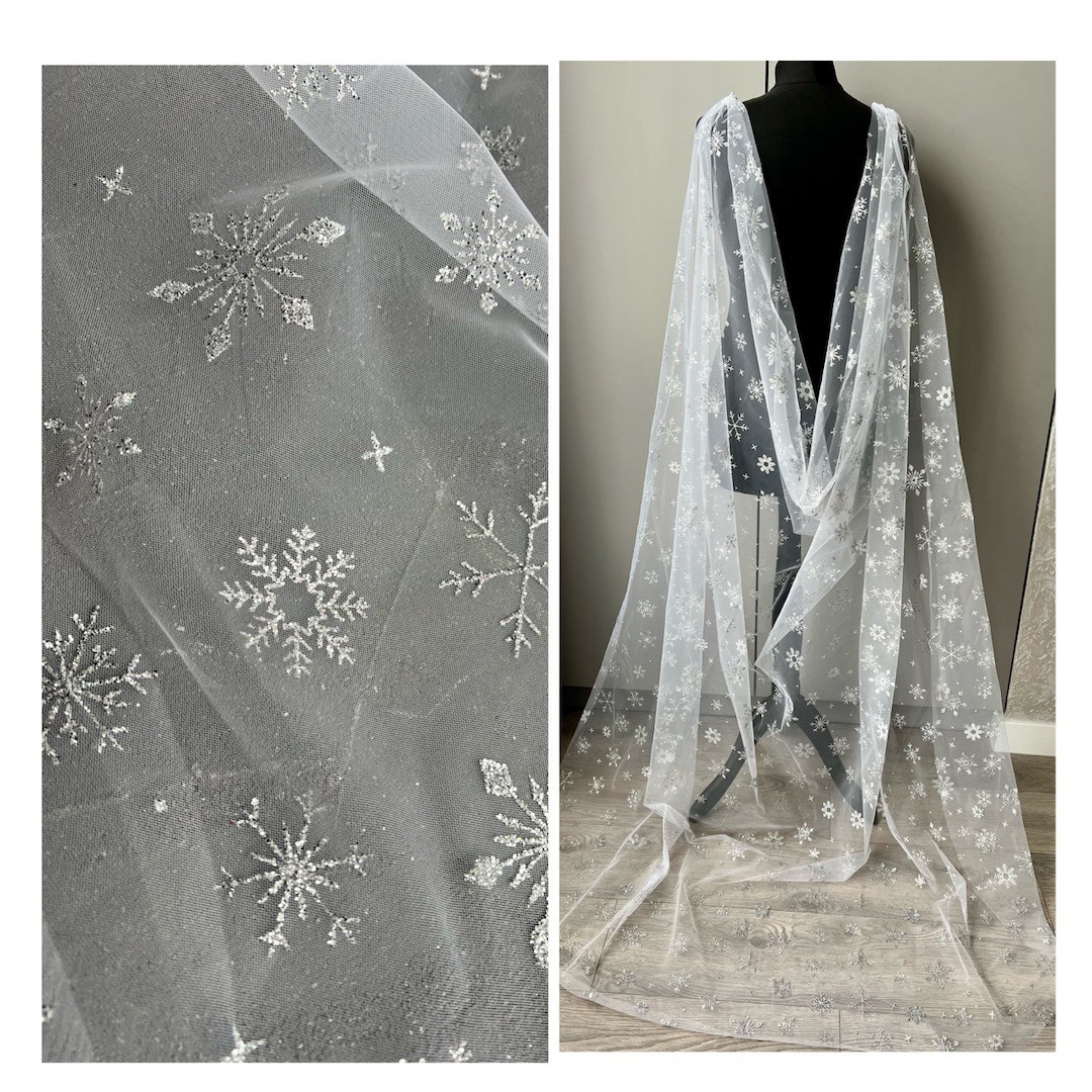 Snowflake Wedding Veil Snowflake Glitter Veil Winter Wedding Frozen Theme Veil With Snow Pattern ...