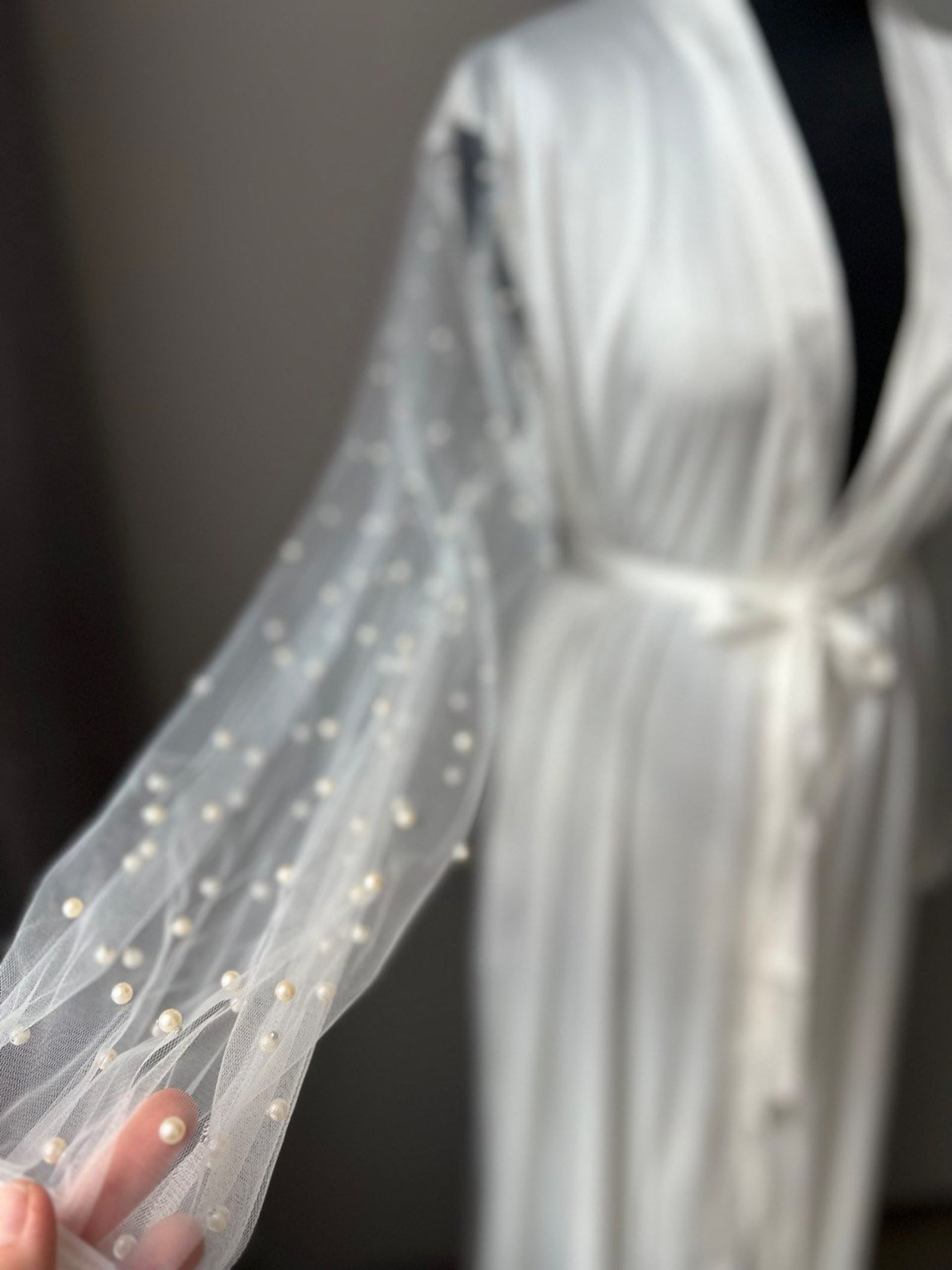Bridal Robe With Pearl Sleeves Pearl Bride Robe Pearls Tulle Bride Robe ...