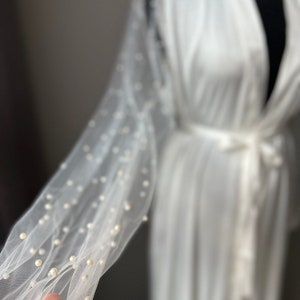 Bridal Robe With Pearl Sleeves Pearl Bride Robe Pearls Tulle Bride Robe ...