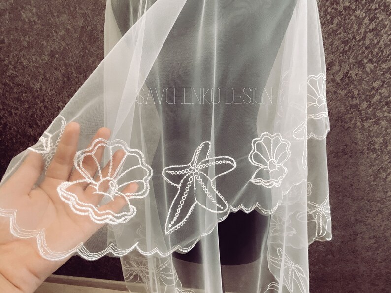 Beach Wedding Veil Sea Shell Veil With Starfish Simplicity - Etsy
