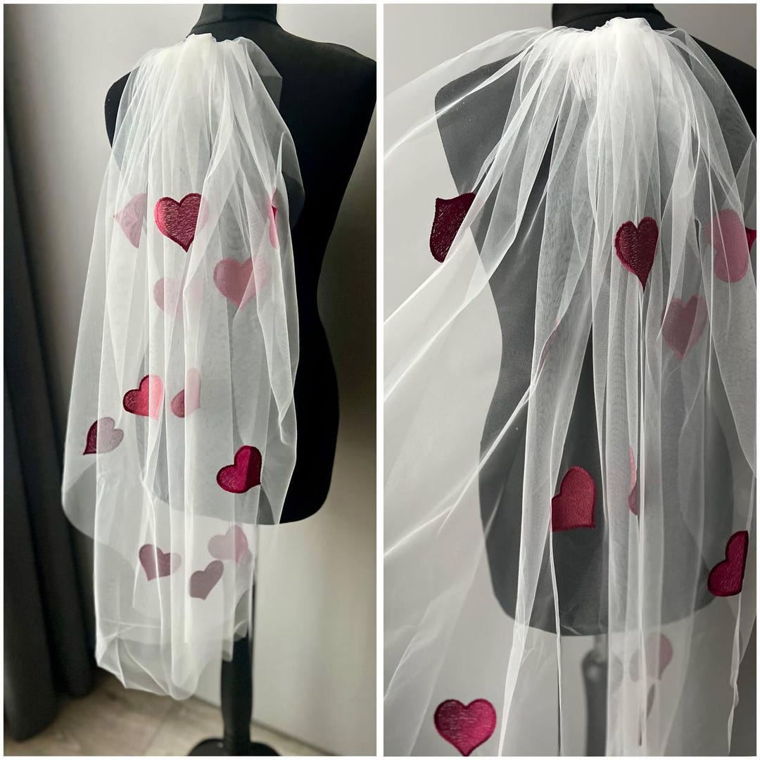 Candy Heart Wedding Veil Valentine Heart Bridal Veil Hen Do Veil ...