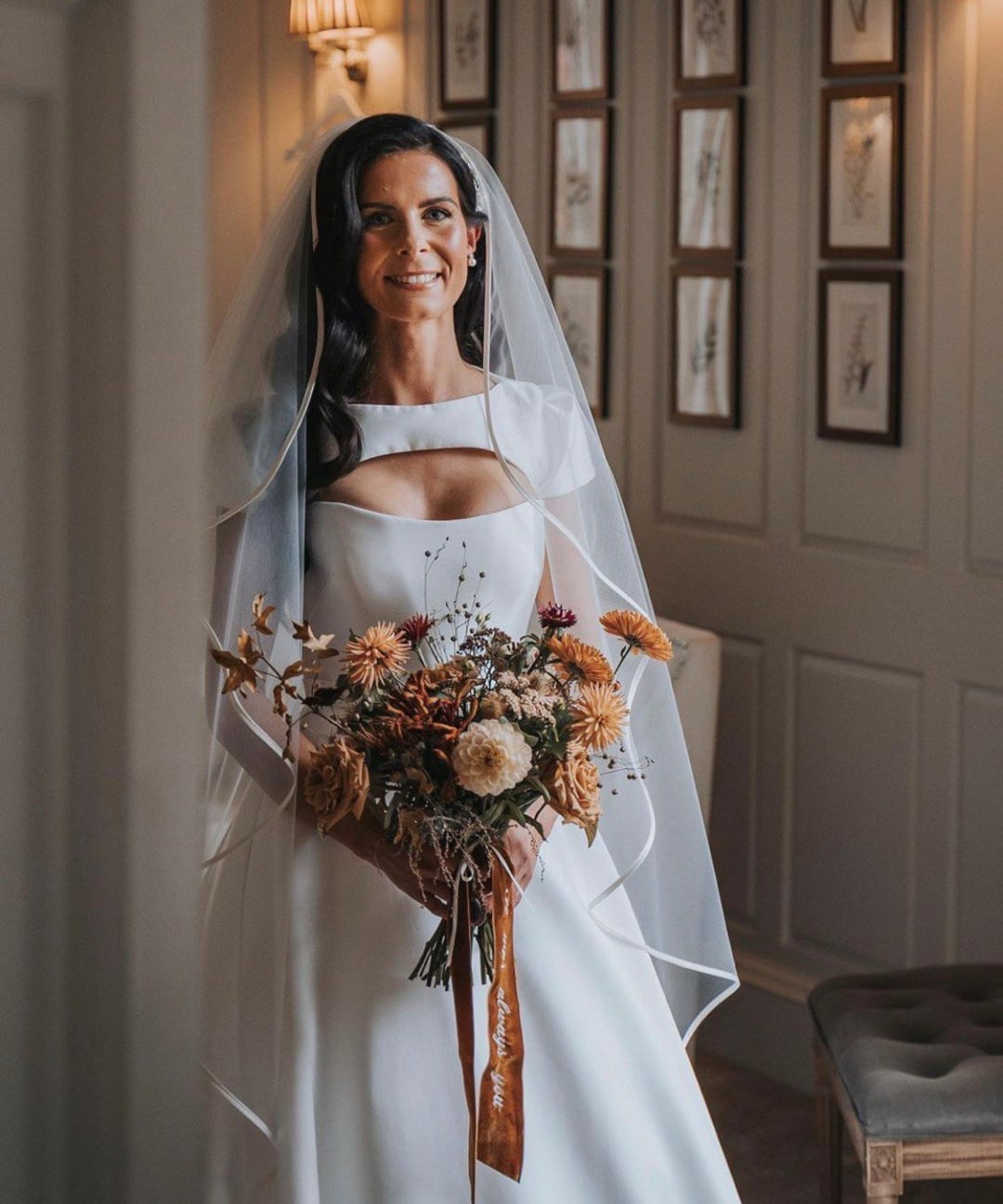 Satin Ribbon Bridal Veil Cathedral Long Veil Classic Elegant Veil Flat ...