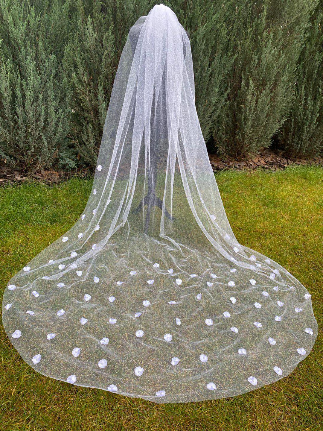 3D Flowers Veil Bridal Long Veils 3d Floral Veil With Blusher Elegant ...