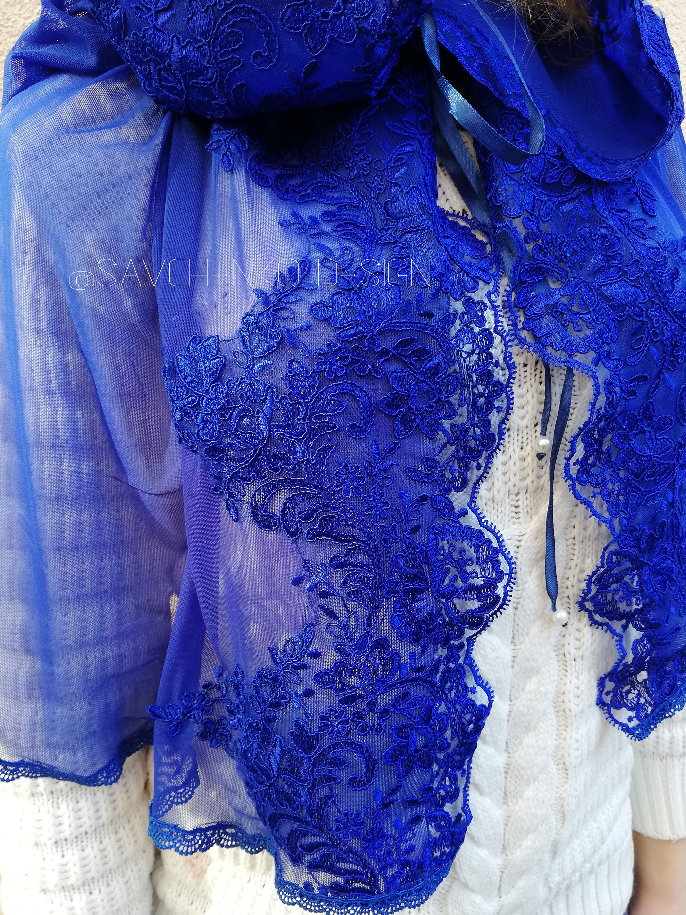 Blue Wedding Lace Cape With Hoodbridal Hooded Cloakcatolic - Etsy