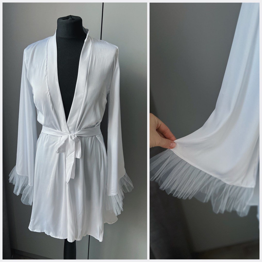 Ruffle Edge Bridal Robe Satin Ruffle Robe Ruffle Lace Robe Kimono ...