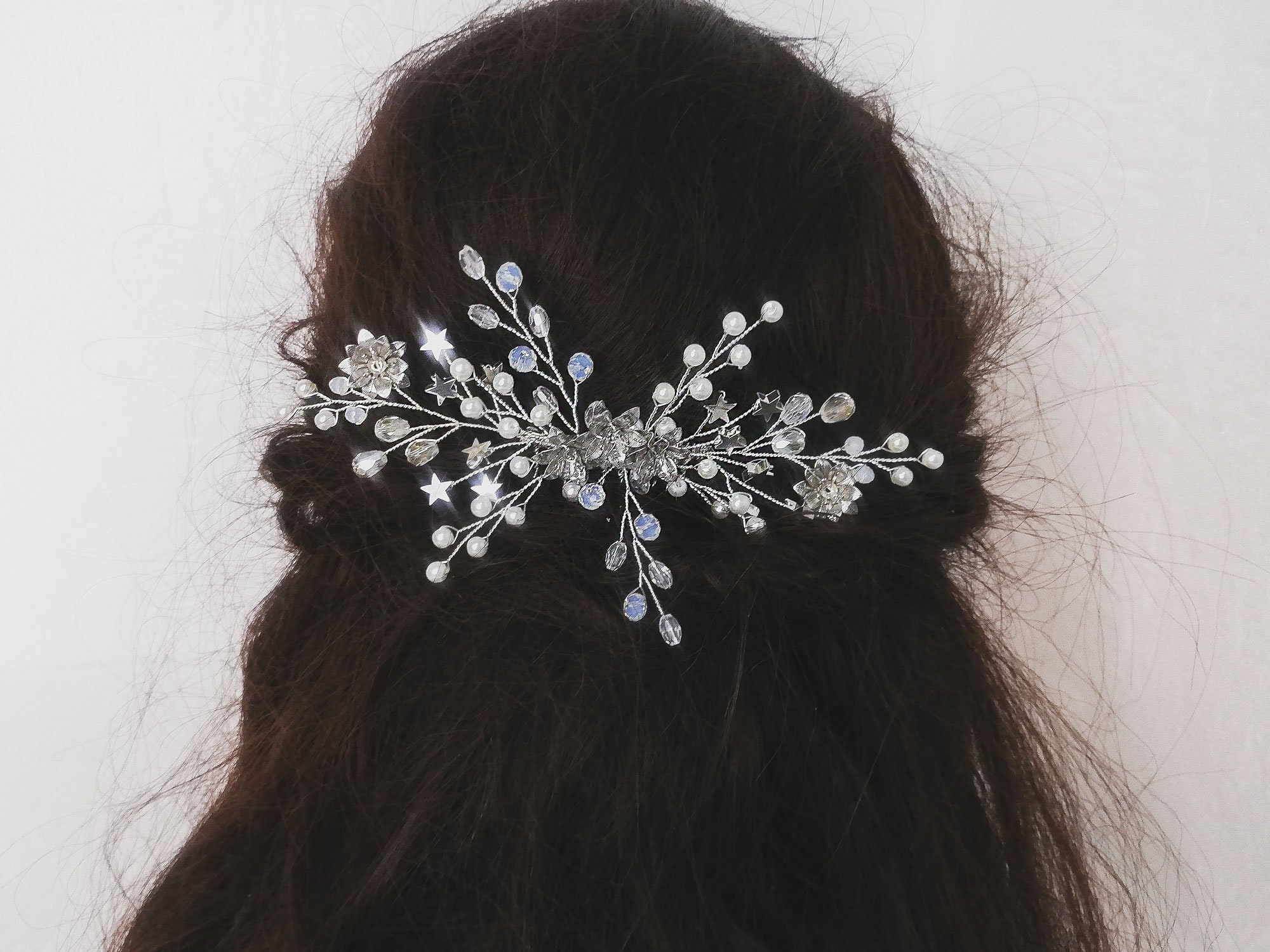 Celestial hair piece star hair comb silver celestial wedding | Etsy