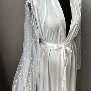 Bridal Robe With Pearl Sleeves Pearl Bride Robe Pearls Tulle Bride Robe ...
