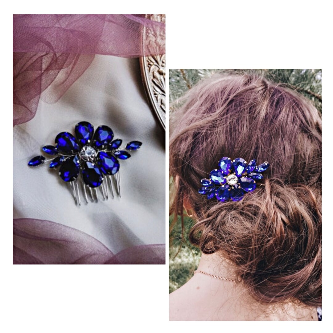 Navy Blue Hair Comb Small Sapphire Hair Comb Royal Blue Hair Piece Blue ...