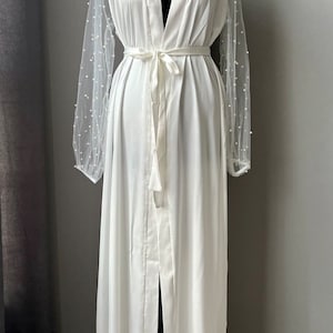 Bridal Robe With Pearl Sleeves Pearl Bride Robe Pearls Tulle Bride Robe ...