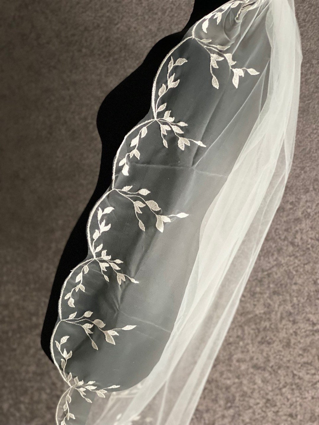 Leaf Edge Wedding Veil Boho Leaves Veil Embroidery 1tier Cathedral Veil ...