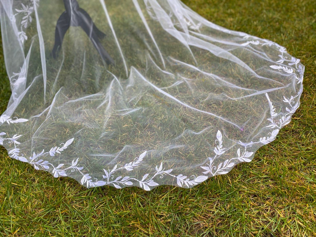 Leaf Lace Wedding Veil Vintage Wedding Veil Embroidered Lace Veil Leaf ...