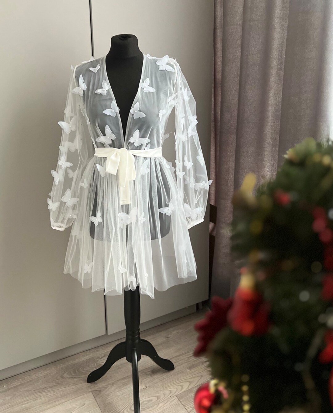 3D Butterflies Robe White Bridal Robe With Butterflies Boudoir Robe ...