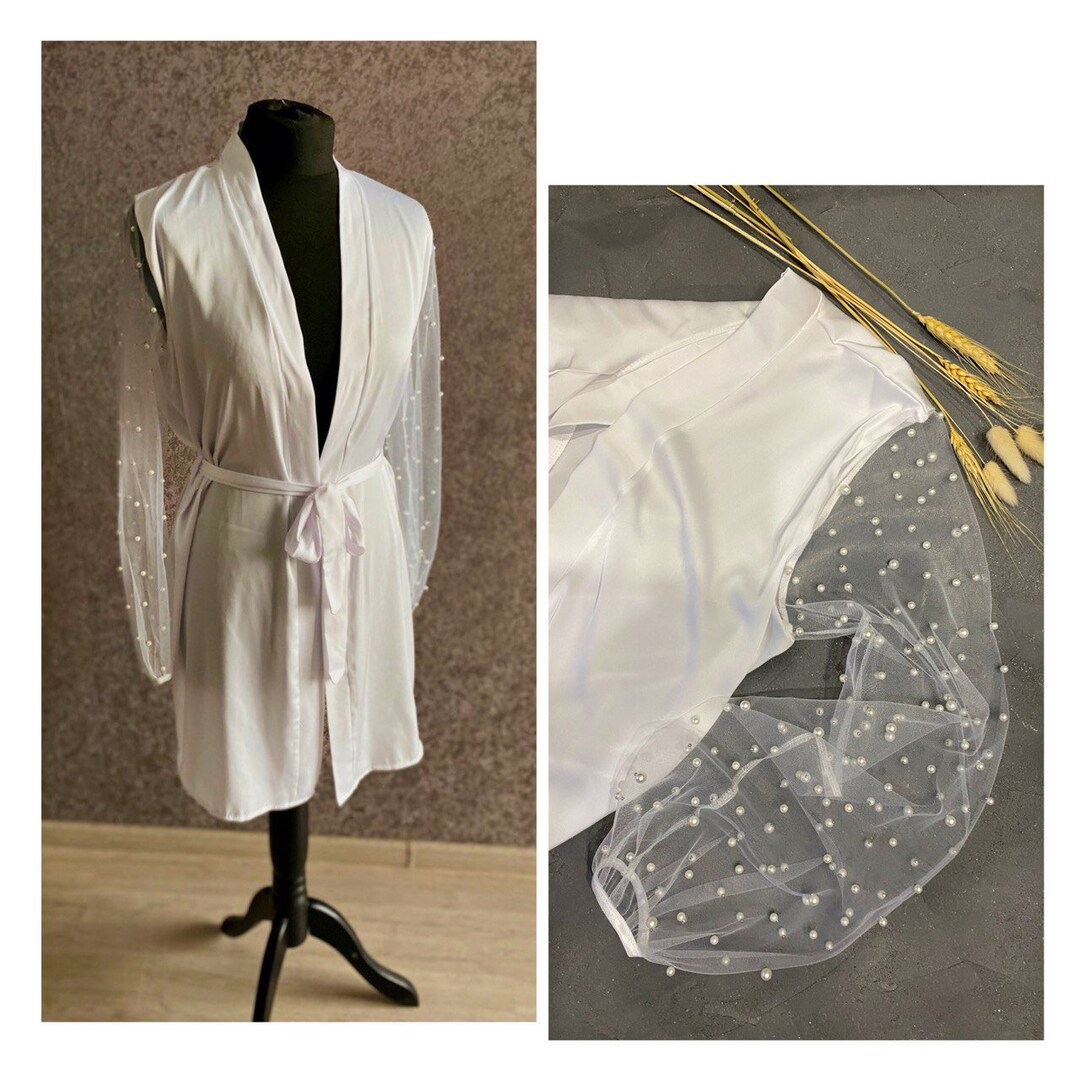 Pearl Wedding Bridal Robe Bridal Robe With Pearl Sleeves Kimono Robe ...