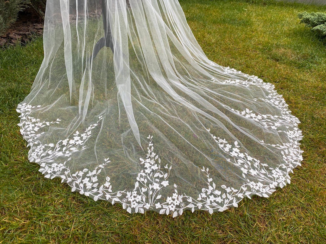 Cathedral Wedding Veil Flower Veil 1 Tier Veil Royal Lenght Veil Boho ...