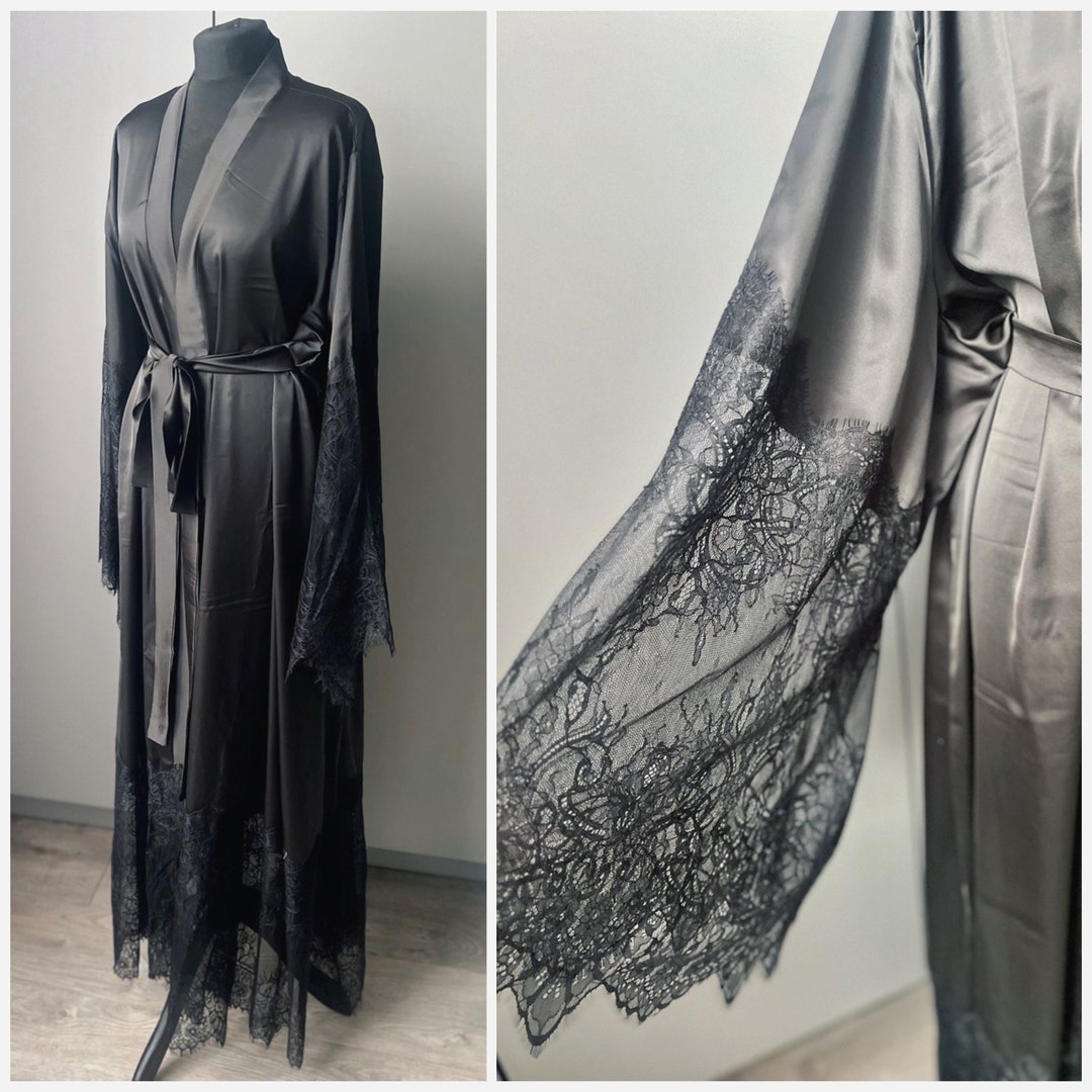 Black Lace Robe Wedding Party Robe Bridal Party Gift Black Bridesmaid ...