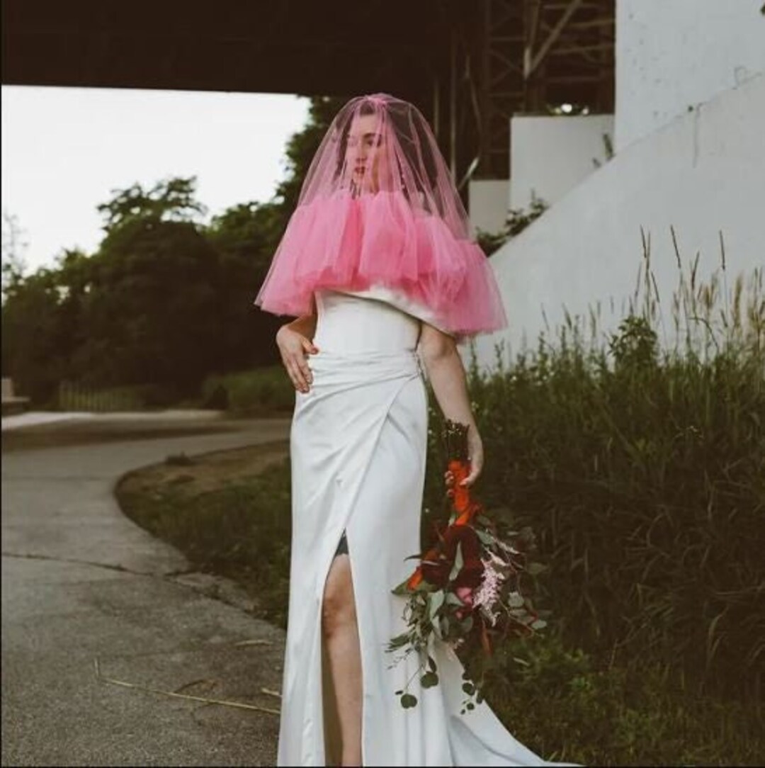 Rose Pink Ruffle Wedding Veil Hot Pink Wedding Veil Disco Hen Party ...