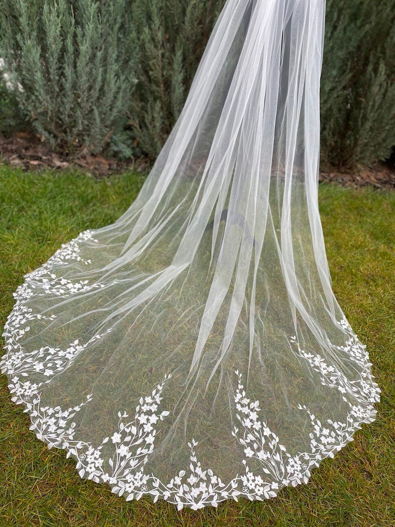 Cathedral Wedding Veil Flower Veil 1 Tier Veil Royal Lenght - Etsy