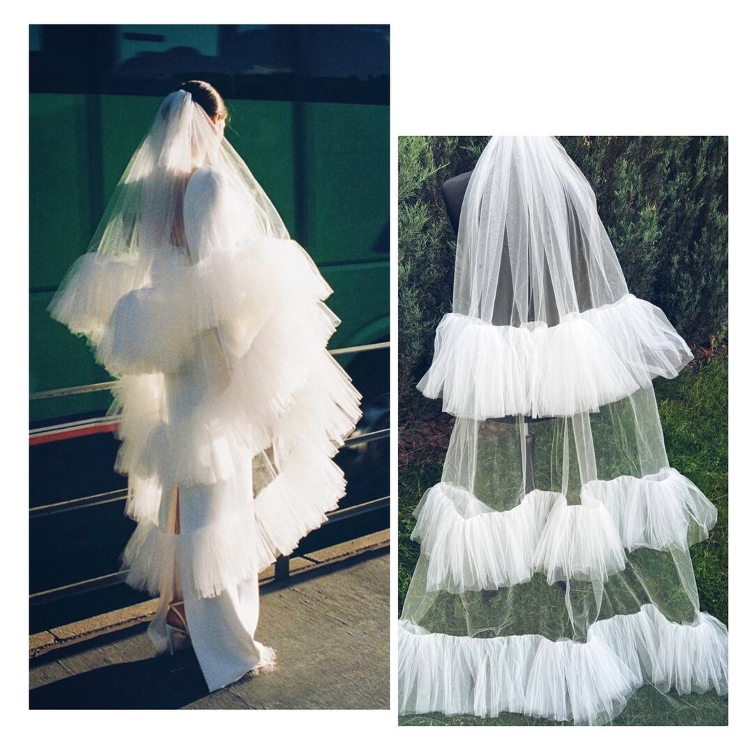 Ruffle Veil Cathedral Unique Wedding Veil Modern Wedding With Ruffle ...