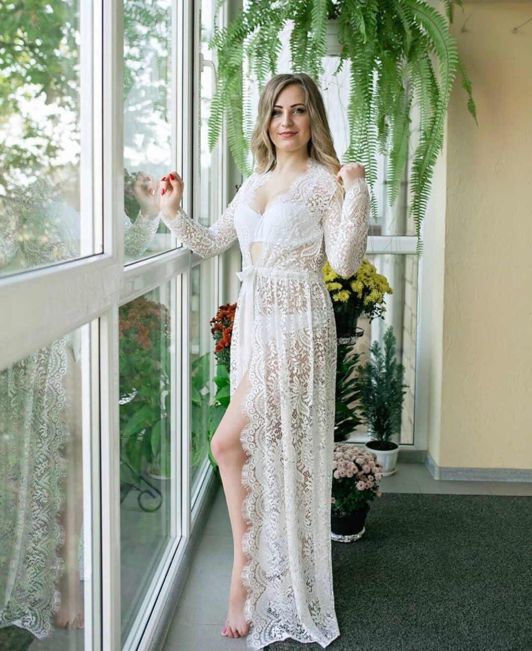 All Lace Robe Bridesmaid Robe Dressing Gown Chantilly Lace Robe White ...