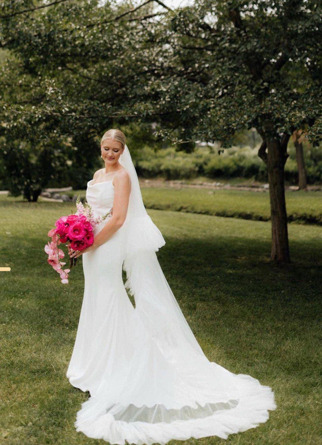 Ruffle Wedding Veil With Blusher: Voluminous Cathedral Veil - Etsy