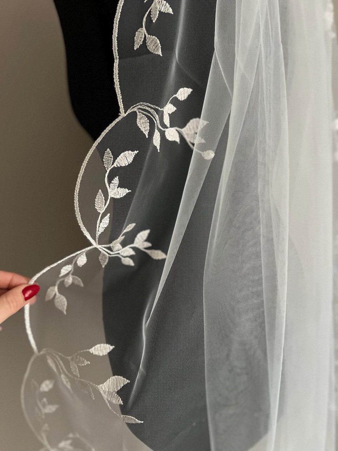 Leaf Edge Wedding Veil Boho Leaves Veil Embroidery 1tier Cathedral Veil ...