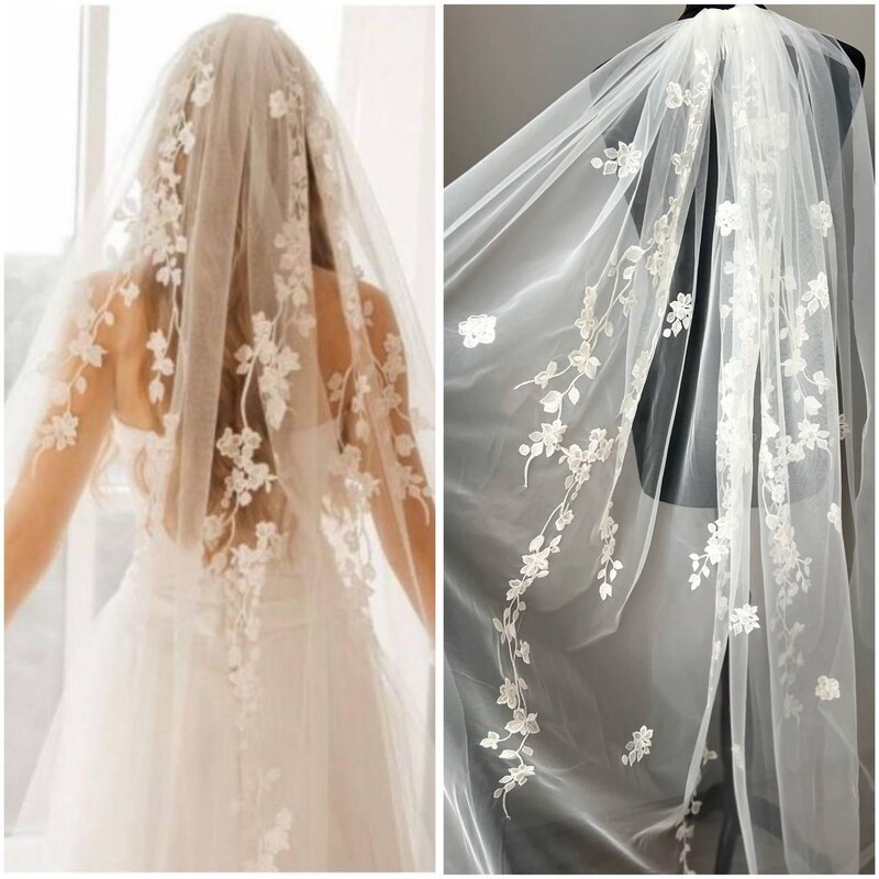 Floral Embroidered Veil - Etsy