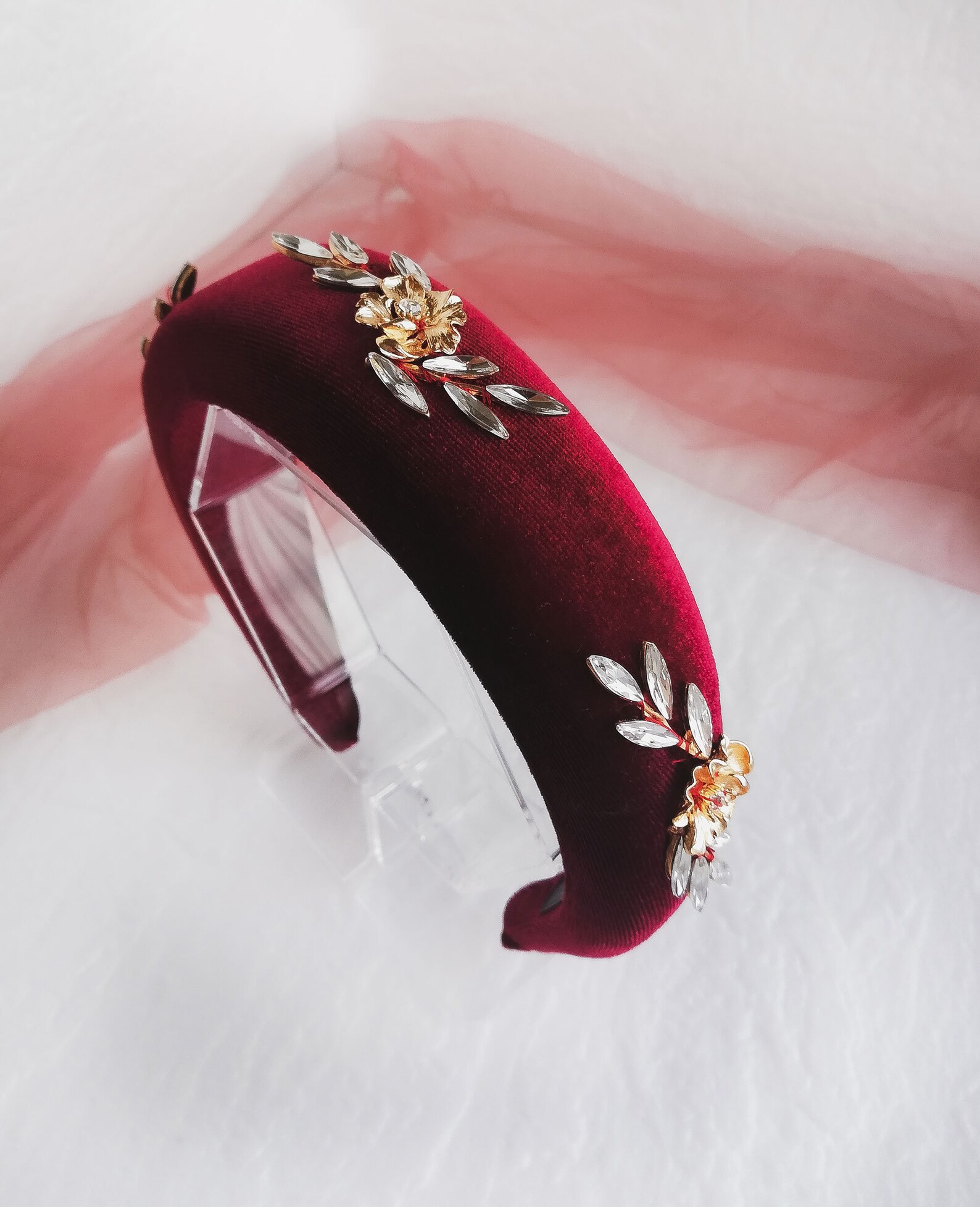Burgundy Halo Fascinator Wedding Headband Gold Flower Bespoke - Etsy UK